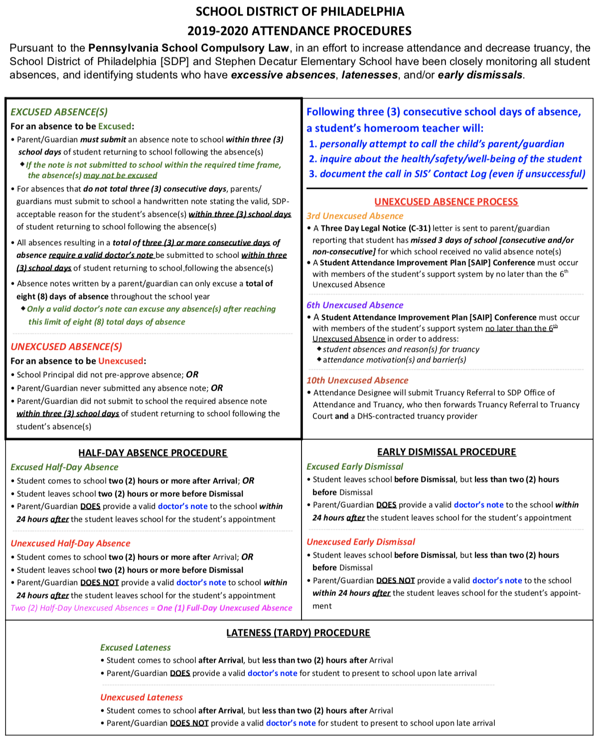 Attendance Policy – Stephen Decatur School